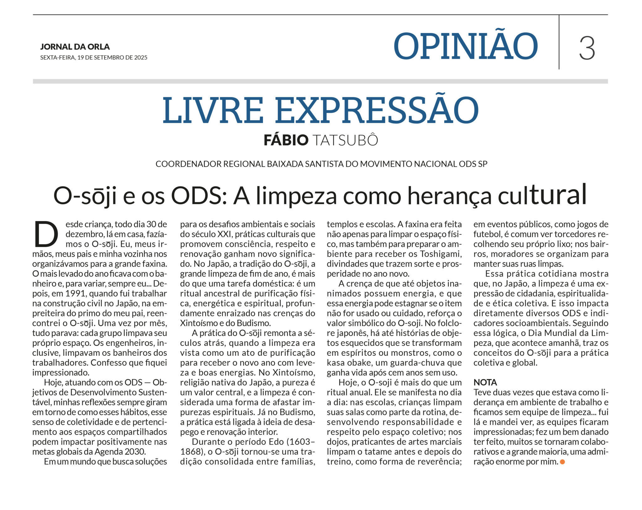 O-sōji e os ODS: A limpeza como herança cultural – ODS Santos